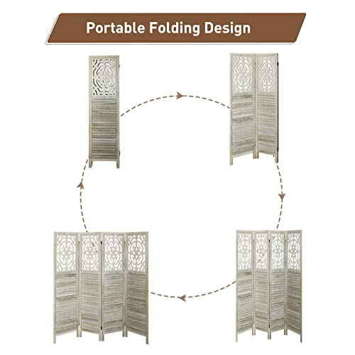 ACEHOME Room Dividers 4 Panel,Home Folding Privacy Carved Wood Screens 5.6Ft,Portable Office Walls Dividers,Indoor Decorative Room Partition,No Installation Required, Off-White