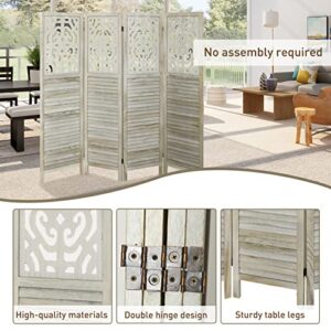 ACEHOME Room Dividers 4 Panel,Home Folding Privacy Carved Wood Screens 5.6Ft,Portable Office Walls Dividers,Indoor Decorative Room Partition,No Installation Required, Off-White