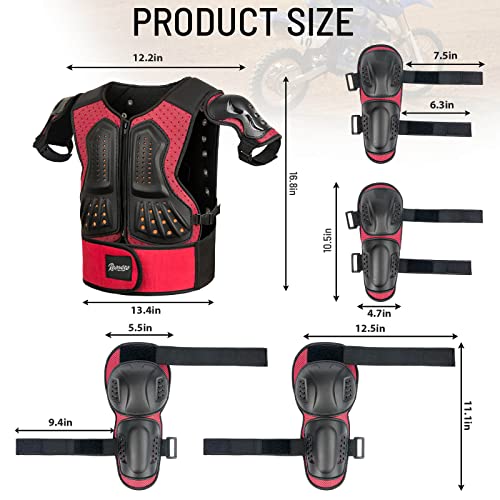 Reomoto Kids Protective Gear,Motorcyle Armor Suit Dirt Bike Gear for Kids Dirt Bike Cycling Skating Off-RoadRiding Skiing (Red),020,One Size