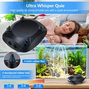 CWKJ Aquarium Air Pump Dual Outlets, Adjustable Quiet Oxygen Aerator Pump, Fish Tank Bubbler with Accessories Kit for Fish Tank up to 100 Gallons