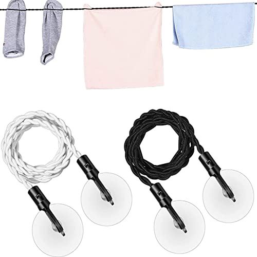 2 Pieces Windproof Clothesline, 1.2M Length Camping Clothes Drying Line with Hooks and Suction Cups, Compact Adjustable Durable Clothes Line Rope, for Outdoor and Indoor Use