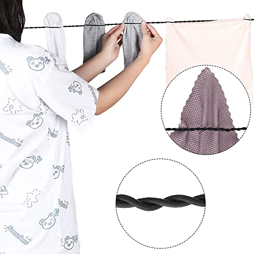 2 Pieces Windproof Clothesline, 1.2M Length Camping Clothes Drying Line with Hooks and Suction Cups, Compact Adjustable Durable Clothes Line Rope, for Outdoor and Indoor Use