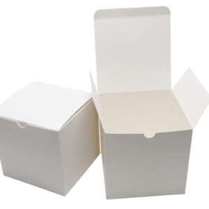 PQZKLDP 15 Packs 6x6x6 inches Fold Box Easy Assemble Small Paper Gift Box Decorative Party Favor Kraft Box with Lid for Birthday, Wedding, Anniversary, Party , with Stickers ,66 FT Twine (6*6*6 Inch, White)