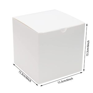 PQZKLDP 15 Packs 6x6x6 inches Fold Box Easy Assemble Small Paper Gift Box Decorative Party Favor Kraft Box with Lid for Birthday, Wedding, Anniversary, Party , with Stickers ,66 FT Twine (6*6*6 Inch, White)