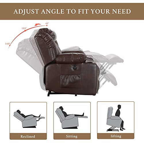 ASHOMELI Large Power Lift Recliner Chair for Elderly with Massage and Heating Function (Brown)