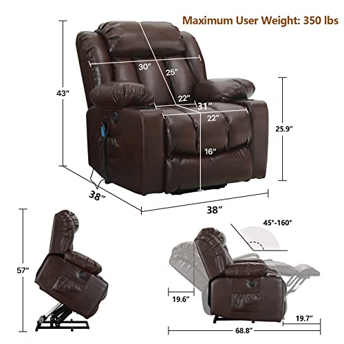 ASHOMELI Large Power Lift Recliner Chair for Elderly with Massage and Heating Function (Brown)