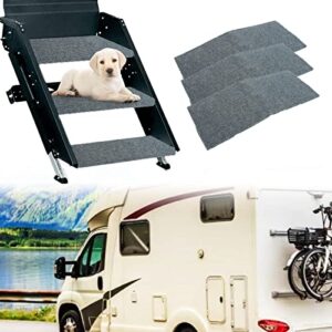 rv steps covers rugs 3 pack, 22 inch wide rv camper step stair covers, wrap around camper stair rugs radius carpet with spring hooks, grey