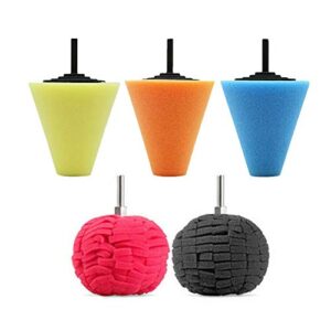 5 pieces car buffers polishers kit,car wheel hub polishing cone sponge pads metal car tight area detailing mini polishing ball for automotive car wheels care rotary tools aluminum stainless steel