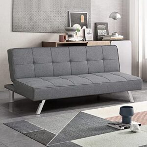 majnesvon convertible folding futon sofa bed,modern fabric sleeper couch bed,recliner sofa with chrome legs for living room dorms apartment office grey