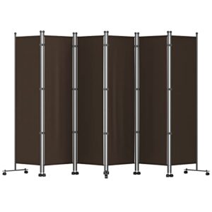 VEVOR 6 Panel Room Divider, 6 FT Tall, Freestanding & Folding Privacy Screen w/ Swivel Casters & Aluminum Alloy Frame, Oxford Bag Included, Room Partition for Office Home, 121" W x 14" D x 73"H, Brown