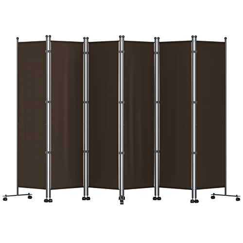 VEVOR 6 Panel Room Divider, 6 FT Tall, Freestanding & Folding Privacy Screen w/ Swivel Casters & Aluminum Alloy Frame, Oxford Bag Included, Room Partition for Office Home, 121" W x 14" D x 73"H, Brown