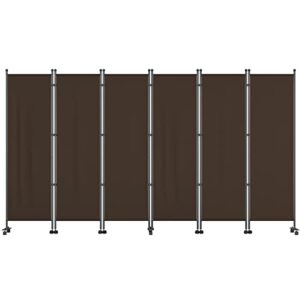 VEVOR 6 Panel Room Divider, 6 FT Tall, Freestanding & Folding Privacy Screen w/ Swivel Casters & Aluminum Alloy Frame, Oxford Bag Included, Room Partition for Office Home, 121" W x 14" D x 73"H, Brown