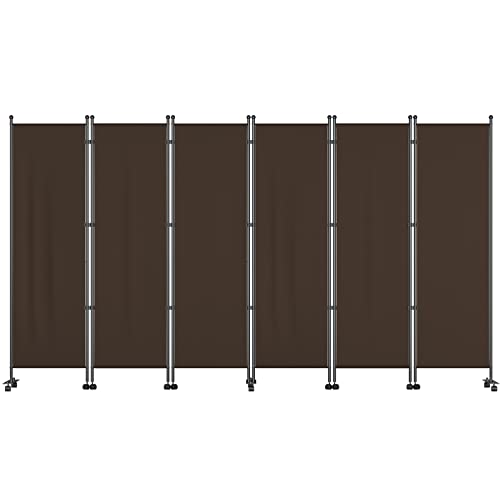 VEVOR 6 Panel Room Divider, 6 FT Tall, Freestanding & Folding Privacy Screen w/ Swivel Casters & Aluminum Alloy Frame, Oxford Bag Included, Room Partition for Office Home, 121" W x 14" D x 73"H, Brown