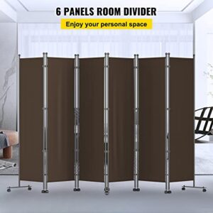 VEVOR 6 Panel Room Divider, 6 FT Tall, Freestanding & Folding Privacy Screen w/ Swivel Casters & Aluminum Alloy Frame, Oxford Bag Included, Room Partition for Office Home, 121" W x 14" D x 73"H, Brown