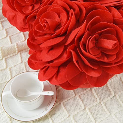 HIG Decorative Heart Throw Pillow with Insert, Aesthetic 3D Red Rose Flower Pillow for Settee Office Bedroom Living Room, Fun Romantic Couch Pillows with Handmade Vivid Petals, 18" x 15" (CORA)