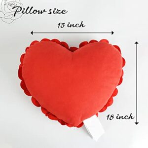 HIG Decorative Heart Throw Pillow with Insert, Aesthetic 3D Red Rose Flower Pillow for Settee Office Bedroom Living Room, Fun Romantic Couch Pillows with Handmade Vivid Petals, 18" x 15" (CORA)