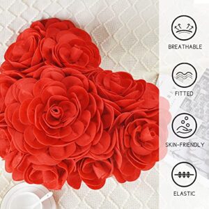 HIG Decorative Heart Throw Pillow with Insert, Aesthetic 3D Red Rose Flower Pillow for Settee Office Bedroom Living Room, Fun Romantic Couch Pillows with Handmade Vivid Petals, 18" x 15" (CORA)