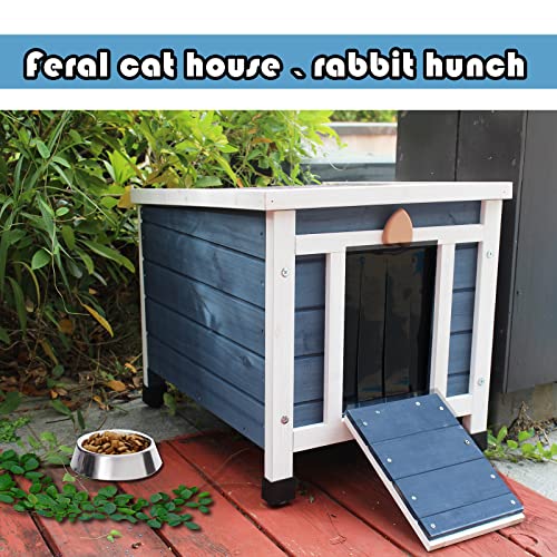 Rockever Outdoor Cat House, Feral Cat House Outdoor Weatherproof with Escape Door and Clear Windows for 2 Cats (Grey