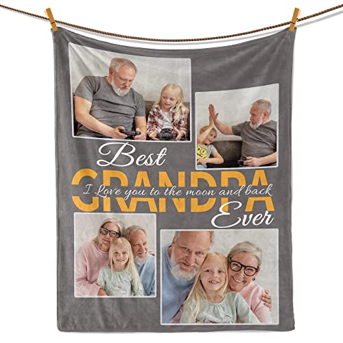 Dipopizt Gifts for Grandpa, Personalized Grandpa Blanket, Fathers Day, Christmas, New Year, Birthday Idea Gifts for Best Grand dad from Grandkids, Customized Blanket with Photo for Grandfather