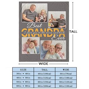 Dipopizt Gifts for Grandpa, Personalized Grandpa Blanket, Fathers Day, Christmas, New Year, Birthday Idea Gifts for Best Grand dad from Grandkids, Customized Blanket with Photo for Grandfather