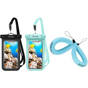 procase universal waterproof phone pouch bundle with 2 pack floating wrist strap