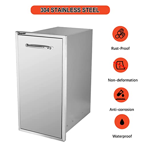 Karpevta Built-in Single Trash Drawer W14XD20XH27 Inch Pull-Out Tray Stainless Steel Trash Drawer with Handle for Outdoor Kitchen BBQ Island Trash Drawer Storage 10 Gallon Commercial Wastebasket