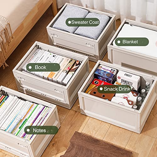 Simbuy Collapsible Storage Bins with Wood Lids, 8.5Gal Plastic Storage Truck for Closet Organizer,Camp & College Organizer Box with Wheels 18.5"x13.77"x9.25"