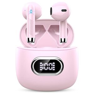 wireless earbud, lrecat bluetooth 5.3 headphones with cvc8.0 hd mics, 32h playtime bluetooth earphones with hi-fi stereo sound, wireless headphones in ear ip7 waterproof, ear bud for android ios, pink