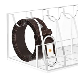 NIUBEE Belt Organizer, Acrylic Belt Storage Holder for The Closet and Drawer, 7 Compartments Belt Box with Display Stand