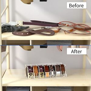 NIUBEE Belt Organizer, Acrylic Belt Storage Holder for The Closet and Drawer, 7 Compartments Belt Box with Display Stand