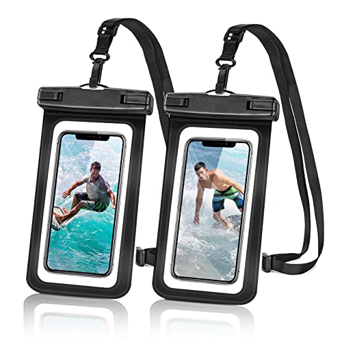 Mornex [2 Pack] Universal Waterproof Case Silicone Phone Pouch with Lanyard, Cellphone Dry Bag for iPhone 13/12/11 Pro XS MAX XR X 8 7 Plus Galaxy S21/20/10 for Beach Kayaking Travel, Black+Black