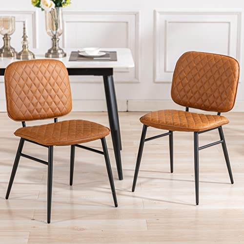 DUOMAY Mid-Century Modern Dining Chairs Set of 2, PU Leather Armless Side Chair with Metal Legs, Upholstered Kitchen Dining Room Chairs, Brown