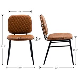 DUOMAY Mid-Century Modern Dining Chairs Set of 2, PU Leather Armless Side Chair with Metal Legs, Upholstered Kitchen Dining Room Chairs, Brown