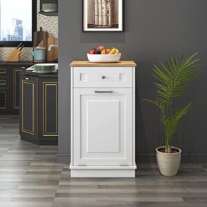 goodyo tilt out kitchen trash can cabinet wooden trash can holder, oak top ,white w/ drawer