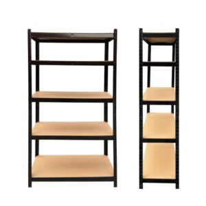 qimu storage shelving rack utility shelf heavy duty steel frame 5-tier garage shelf,multipurpose organizer for garage, basement, utility shed, workshop,black-168cm x 75cm x 30cm