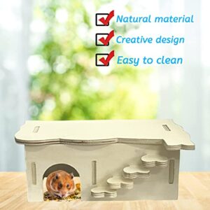 kathson Hamster Hideouts with Ladder,Hamsters Wooden House,Detachable Guinea Pigs Hut Chinchillas Habitats Cage Accessories for Gerbil Hedgehogs Bunny(L)