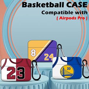 Basketball No.23 Case Cover for Airpods Pro with Keychain for Sports Fans Boys Men Girls Kids Teen Jersey Cool Fun Design Spirit Square Case Silicone Protective Compatible with Airpods Pro