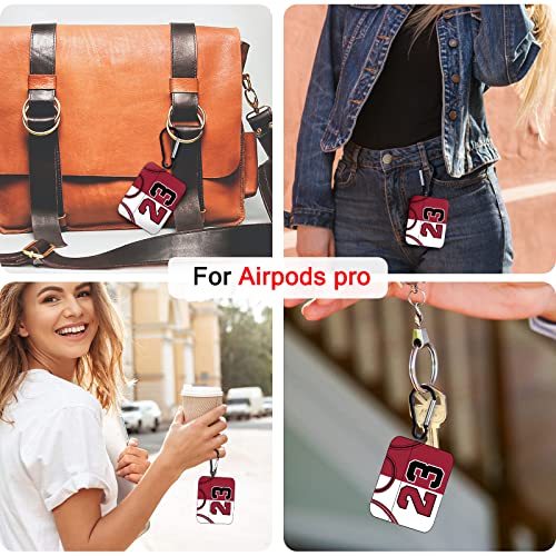 Basketball No.23 Case Cover for Airpods Pro with Keychain for Sports Fans Boys Men Girls Kids Teen Jersey Cool Fun Design Spirit Square Case Silicone Protective Compatible with Airpods Pro