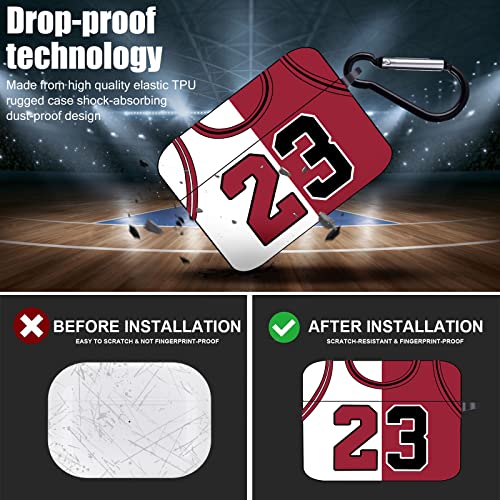 Basketball No.23 Case Cover for Airpods Pro with Keychain for Sports Fans Boys Men Girls Kids Teen Jersey Cool Fun Design Spirit Square Case Silicone Protective Compatible with Airpods Pro