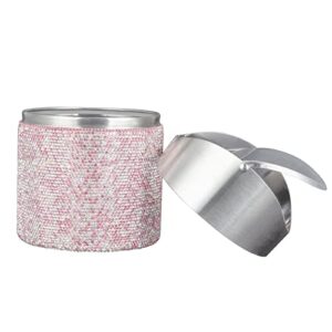 KEYPOWER Bling Rhinestone Mini Trash Can Tiny Waste Can with Swing Lid Stainless Steel,Suitable for Countertop,Car,Table Desk(Pink)