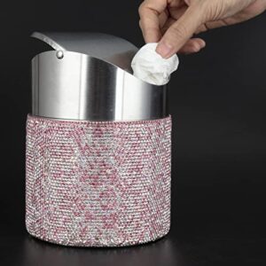 KEYPOWER Bling Rhinestone Mini Trash Can Tiny Waste Can with Swing Lid Stainless Steel,Suitable for Countertop,Car,Table Desk(Pink)