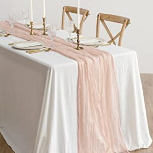 Ling's Moment 10Ft x 35" Wide Blush Gauze Semi-Sheer Table Runner Cheesecloth Tablecloth for Wedding Party Bridal Shower Boho Table Decor