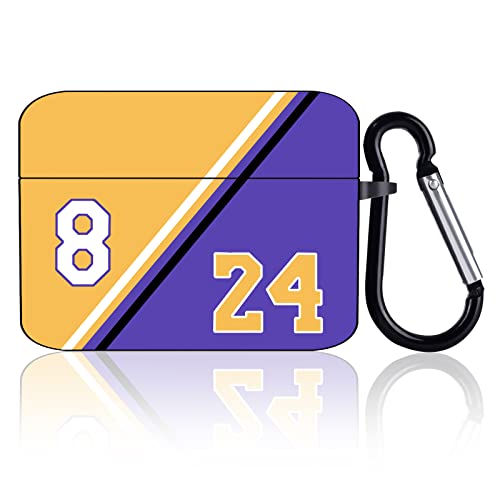 Basketball No.8/24 Case for Airpods Pro Cover with Keychain for Sports Fans Boys Men Girls Kids Jersey Cool Fun Design Mamba Spirit Square Case Silicone Protective Compatible with Airpods Pro（2019）