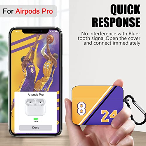 Basketball No.8/24 Case for Airpods Pro Cover with Keychain for Sports Fans Boys Men Girls Kids Jersey Cool Fun Design Mamba Spirit Square Case Silicone Protective Compatible with Airpods Pro（2019）