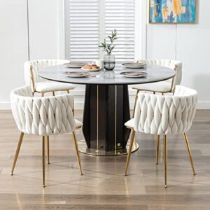 DUOMAY Modern Barrel Dining Chair Set of 4, Velvet Upholstered Accent Side Chair Makeup Vanity Chair with Back Living Room Leisure Chair with Gold Metal Legs for Dining Room Office, White