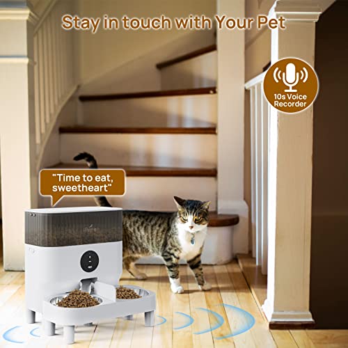 iPettie Automatic Cat Feeder for Two Cats, 2.4G WiFi App Control, 5L/21 Cup Capacity, 1-10 Meals Per Day, Adjustable Bowl Height, Cat Feeder Automatic w/ 2 Stainless Steel Bowls, Voice Recording