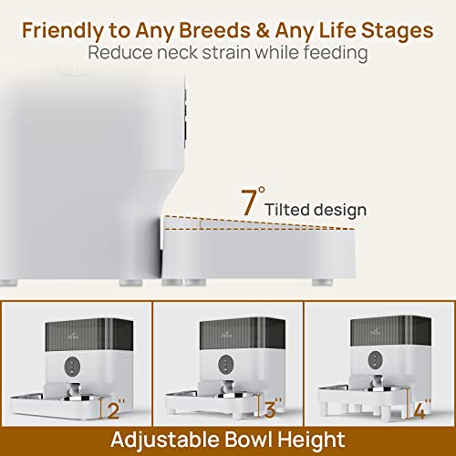 iPettie Automatic Cat Feeder for Two Cats, 2.4G WiFi App Control, 5L/21 Cup Capacity, 1-10 Meals Per Day, Adjustable Bowl Height, Cat Feeder Automatic w/ 2 Stainless Steel Bowls, Voice Recording