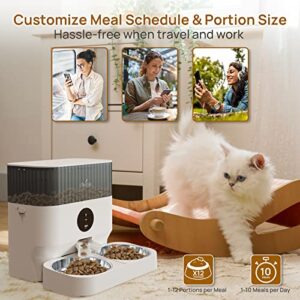 iPettie Automatic Cat Feeder for Two Cats, 2.4G WiFi App Control, 5L/21 Cup Capacity, 1-10 Meals Per Day, Adjustable Bowl Height, Cat Feeder Automatic w/ 2 Stainless Steel Bowls, Voice Recording