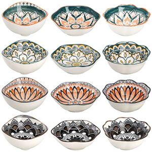 foraineam 12 pieces 3 oz porcelain dip bowl set, little soy sauce dipping bowls, floral mini appetizer dessert condiments server dishes for snack sushi ketchup, vinegar, sauce, seasoning