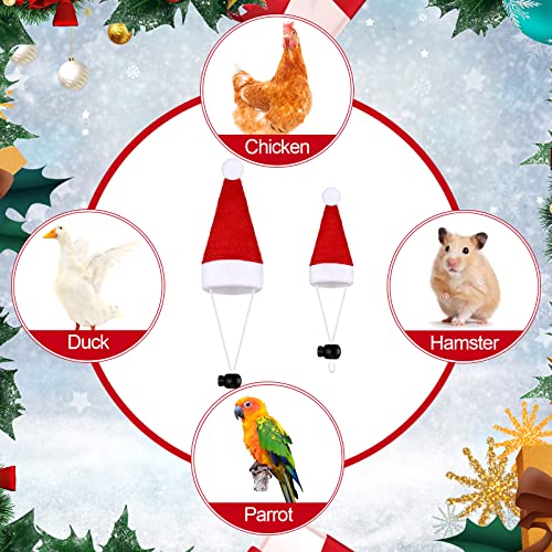 12 Pcs Chicken Christmas Hats for Hens Mini Chicken Santa Claus Hat with Adjustable Chin Strap Small Animals Santa Hat for Hens Chicken Rooster Goose Duck Parrot Christmas Holiday